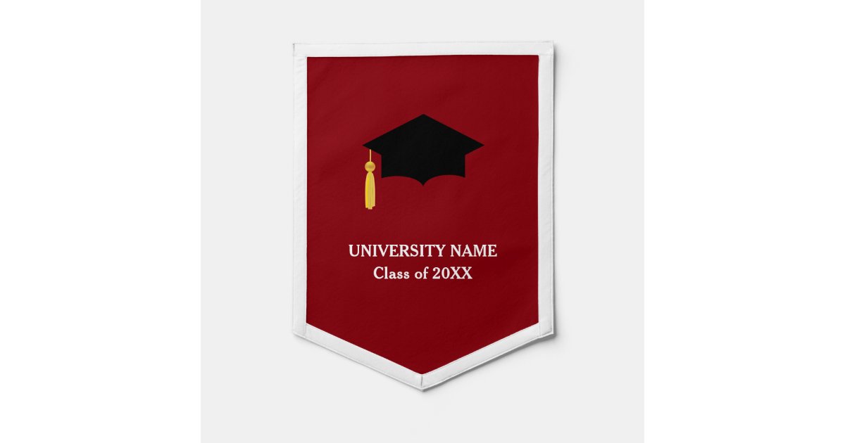 Graduation Cap & Text on Burgundy Pennant | Zazzle