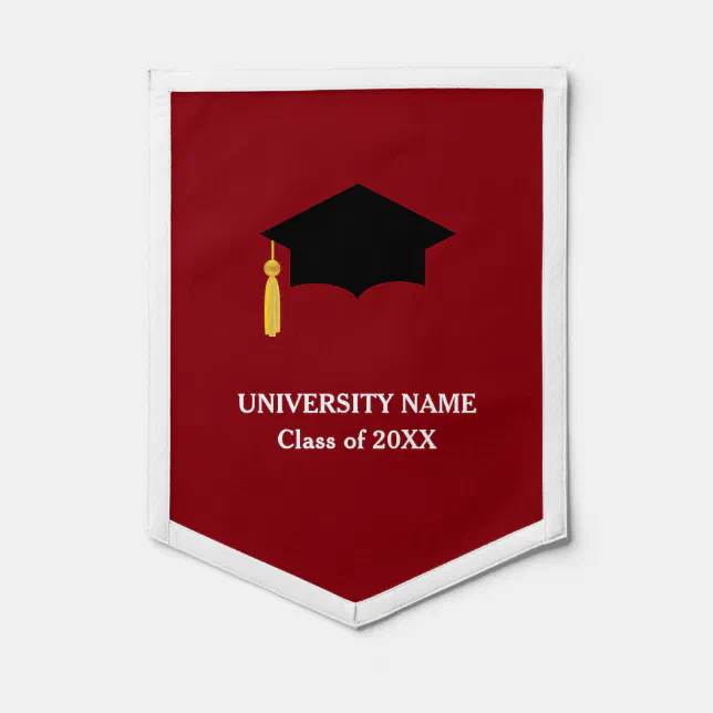 Graduation Cap & Text on Burgundy Pennant | Zazzle