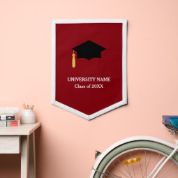 Graduation Cap & Text on Burgundy Pennant | Zazzle