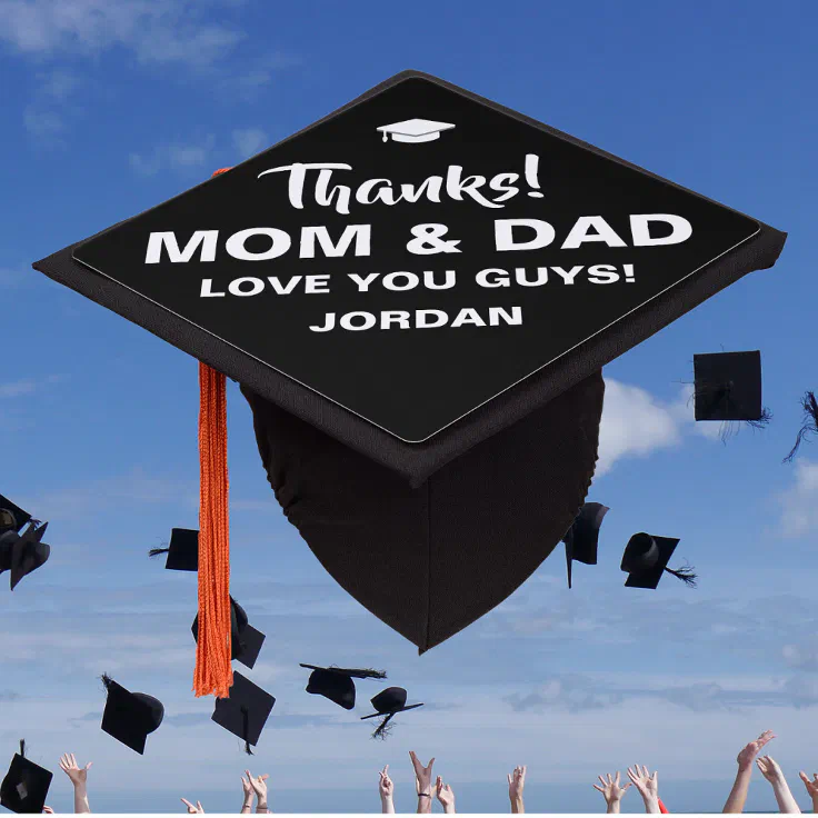 Graduation Cap Thanks & Love You Mom & Dad Custom | Zazzle