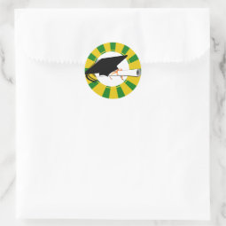 Graduation Cap Tilt w/Diploma - Gold & Green Classic Round Sticker | Zazzle