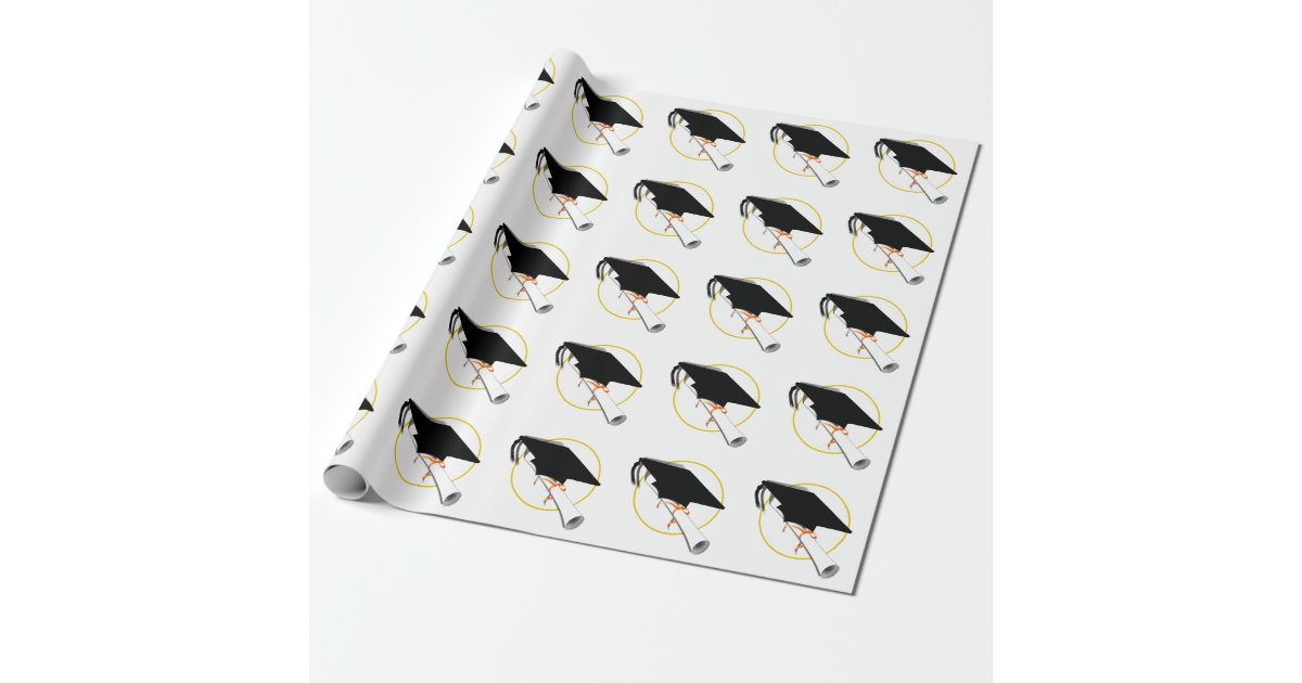Graduation Cap Tilt With Diploma Wrapping Paper | Zazzle