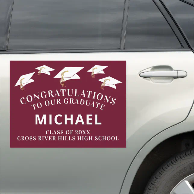 Graduation Cap Toss Congratulations Maroon Car Magnet | Zazzle