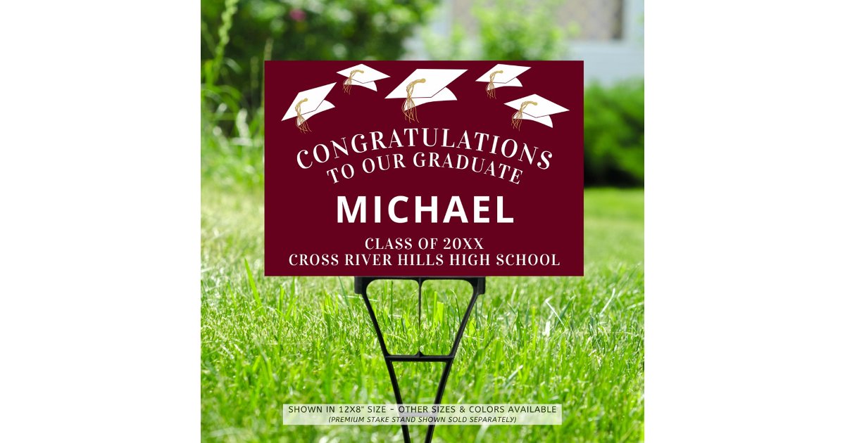 Graduation Cap Toss Congratulations Maroon Sign | Zazzle