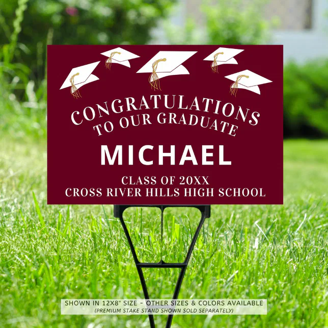 Graduation Cap Toss Congratulations Maroon Sign | Zazzle