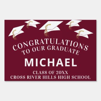 Graduation Cap Toss Congratulations Maroon Sign | Zazzle