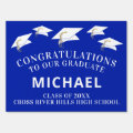 Graduation Cap Toss Congratulations Royal Blue Sign | Zazzle