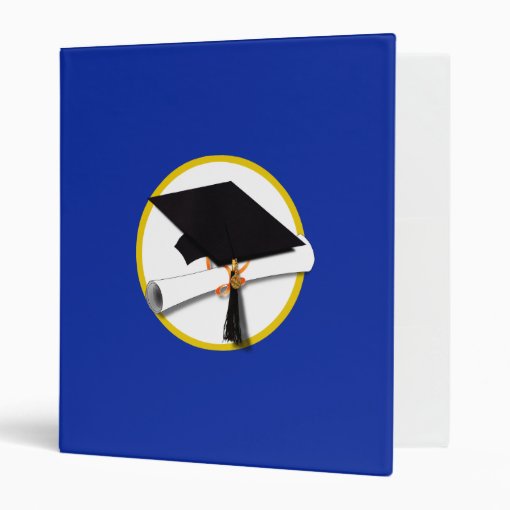 Graduation Cap w/Diploma - Dark Blue Background Binder | Zazzle
