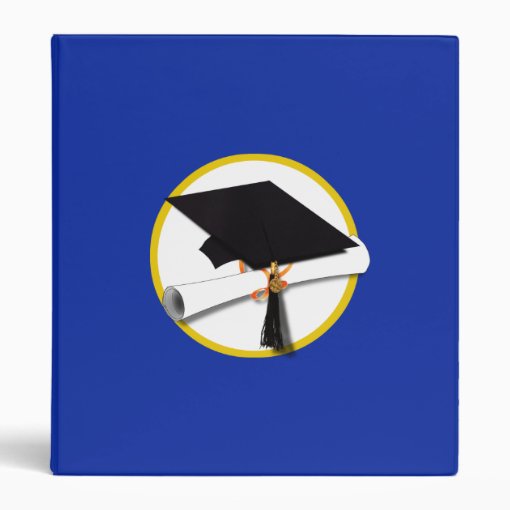 Graduation Cap w/Diploma - Dark Blue Background Binder | Zazzle