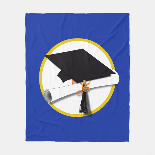 Graduation Cap w/Diploma - Dark Blue Background Fleece Blanket | Zazzle