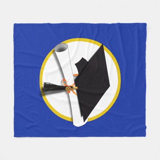 Graduation Cap w/Diploma - Dark Blue Background Fleece Blanket | Zazzle