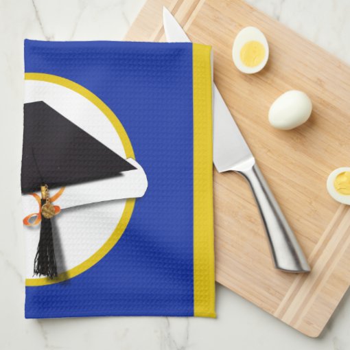Graduation Cap w/Diploma - Dark Blue Background Towel | Zazzle