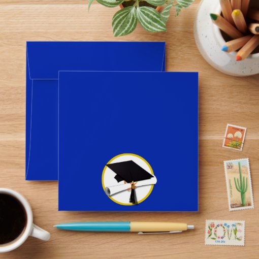 Graduation Cap w/Diploma - Dark Blue Envelope | Zazzle