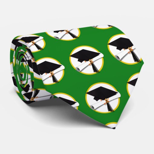 Graduation Cap w/Diploma - Green Background Neck Tie | Zazzle