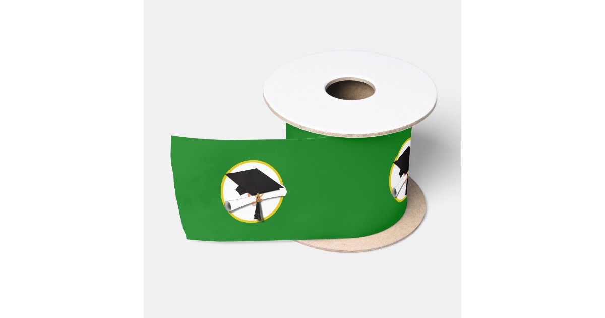 Graduation Cap w/Diploma - Green Satin Ribbon | Zazzle