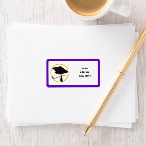 Graduation Cap w/Diploma - Purple Background Label | Zazzle