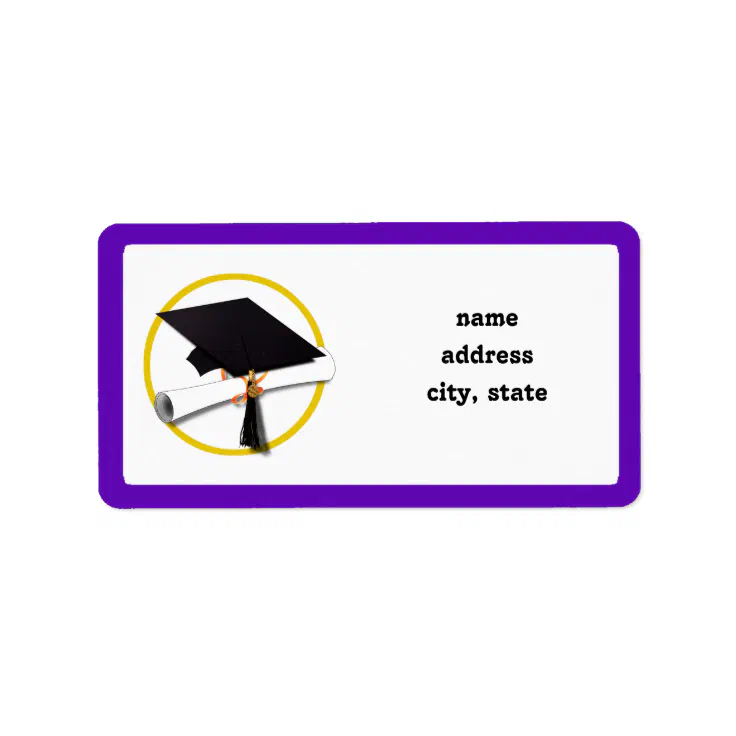 Graduation Cap w/Diploma - Purple Background Label | Zazzle