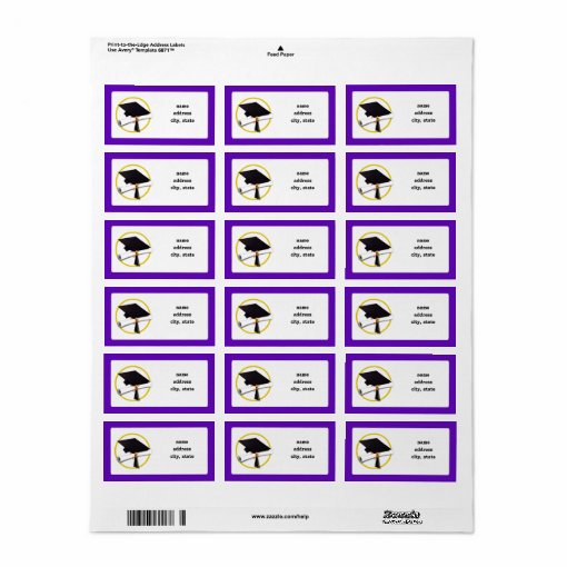 Graduation Cap w/Diploma - Purple Background Label | Zazzle