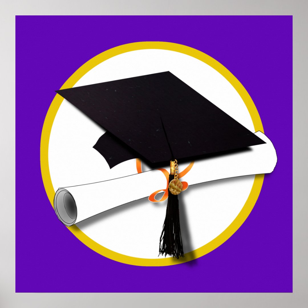 Graduation Cap w/Diploma - Purple Poster | Zazzle