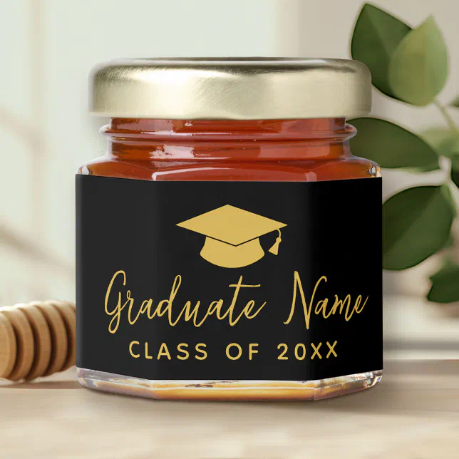 Graduation Cap with Big Grad Name Script Honey Jar Favors | Zazzle