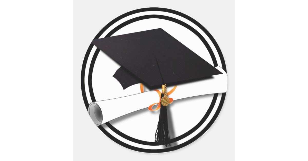 Graduation Cap with Black And White Circle Classic Round Sticker | Zazzle