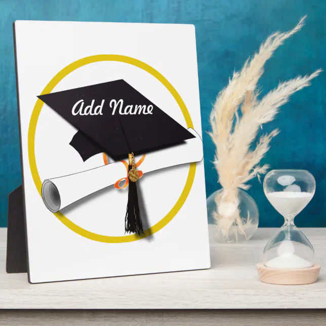 Graduation Cap with Diploma and Gold Circle Plaque | Zazzle