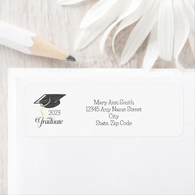 Graduation Card Black Graduation Cap Custom Label | Zazzle