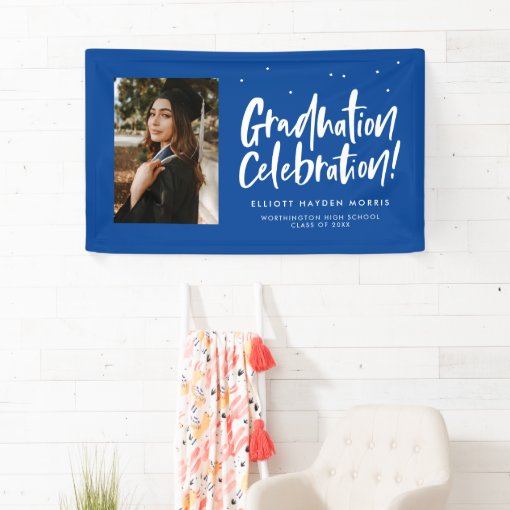 Graduation celebration blue graduate party photo banner | Zazzle