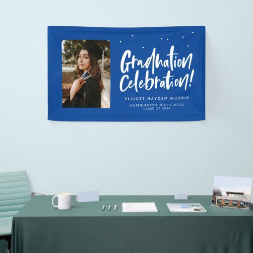 Graduation celebration blue graduate party photo banner | Zazzle