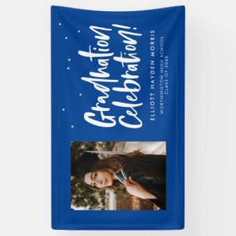 Graduation celebration blue graduate party photo banner | Zazzle