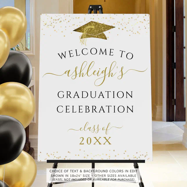 Graduation Celebration Party Gold Glitter Welcome Foam Board | Zazzle