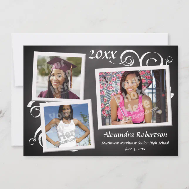 Graduation Chalkboard Photo Frames Invitation | Zazzle