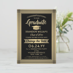 Graduation Change the Date Postponement Black Gold Save The Date | Zazzle