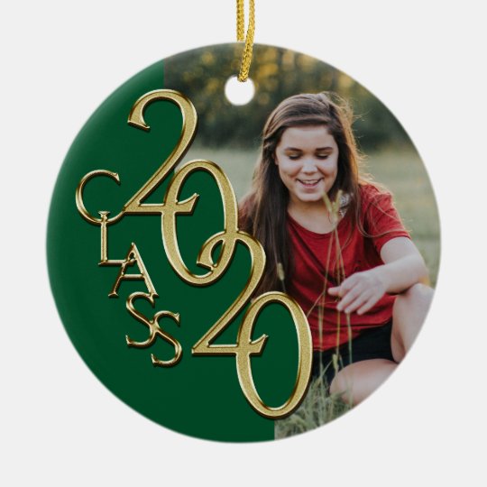 Graduation Class 2020 Photo Green with Gold Ceramic Ornament | Zazzle.com