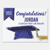 Graduation Class 20XX Congrats Blue Grad Cap Yard Sign | Zazzle