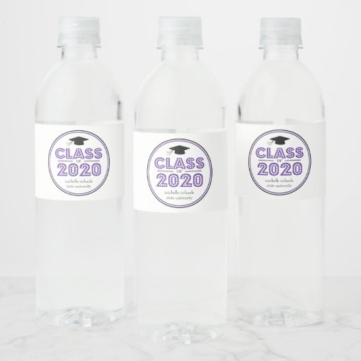 Graduation Class Of 2020 In Lights (Purple) Water Bottle Label | Zazzle