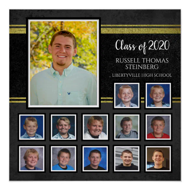 Graduation Class of 2020 K-12 Photos Black & Gold Poster | Zazzle