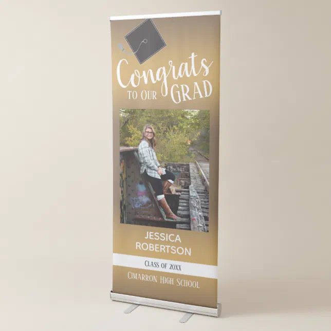 Graduation Class of 2021 Photo Gold Gradient Retractable Banner | Zazzle