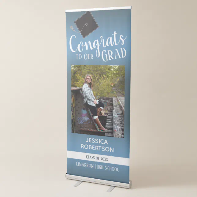 Graduation Class of 2022 Photo Blue Gradient Retractable Banner | Zazzle