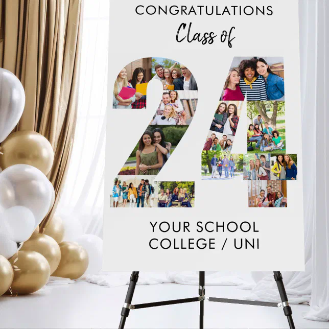 Graduation Class of 2024 Number 24 Photo Collage Foam Board | Zazzle