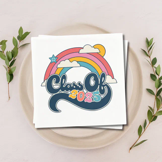 Graduation Class of 2025 Rainbow Retro Napkins | Zazzle