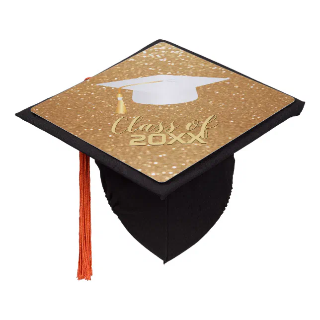 Graduation Class of 20XX - Gold Glitter Graduation Cap Topper | Zazzle