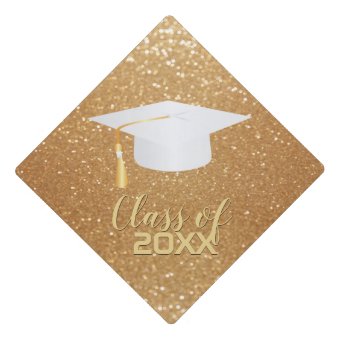 Graduation Class of 20XX - Gold Glitter Graduation Cap Topper | Zazzle