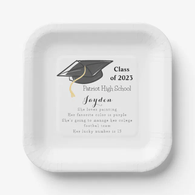 Graduation Class of Fun Facts Grad Cap Custom Paper Plates | Zazzle