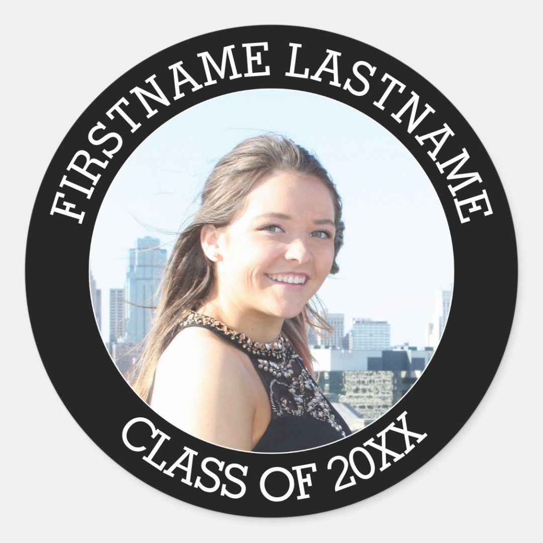 Graduation Class of - Photo and Name Modern Classic Round Sticker | Zazzle