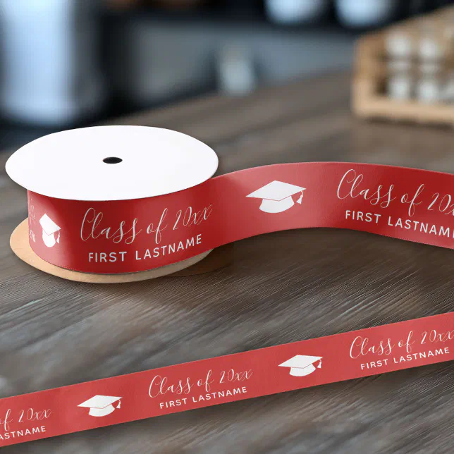 Graduation Class of Year Name - Red Can Change Satin Ribbon | Zazzle