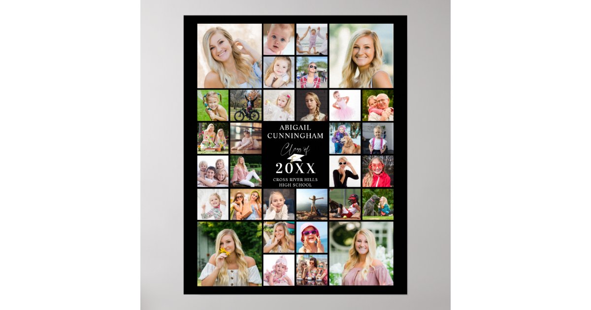 Graduation Class Year 32 Photo Collage Your Color Poster | Zazzle