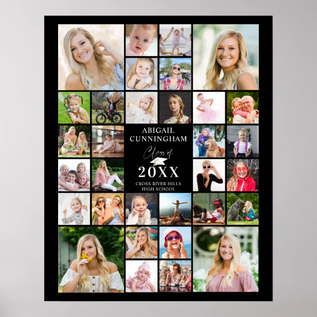 Graduation Class Year 32 Photo Collage Your Color Poster | Zazzle