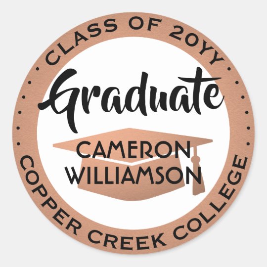 Graduation Class Year Black White & Copper Modernx Classic Round ...