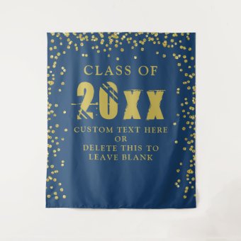 Graduation CLASS YEAR Blue Gold Confetti Backdrop | Zazzle